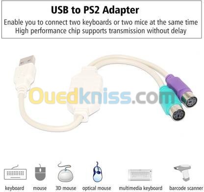 Câble convertisseur USB mâle vers PS/2 PS2 femelle - Alger Algérie